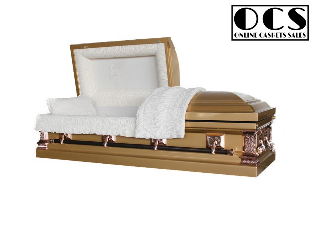 181001 – Gold Casket with Beige Velvet Interior – Online Caskets Sales