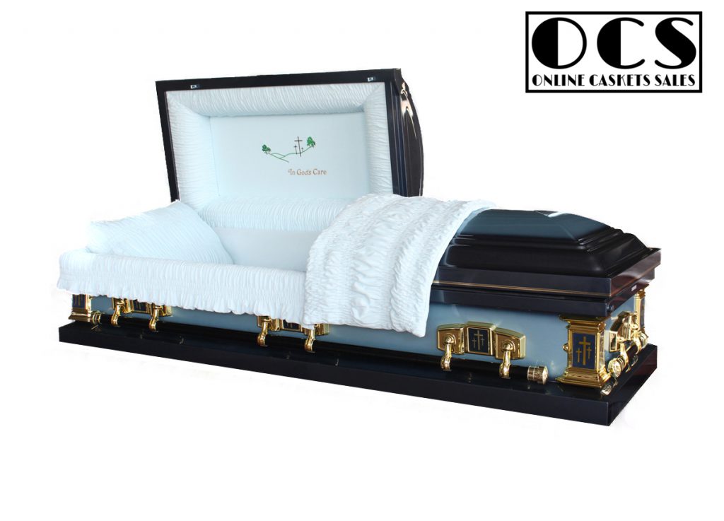 181010 – 18ga In God’s Care Casket Dark Blue/Light Blue, Lt Blue Velvet ...