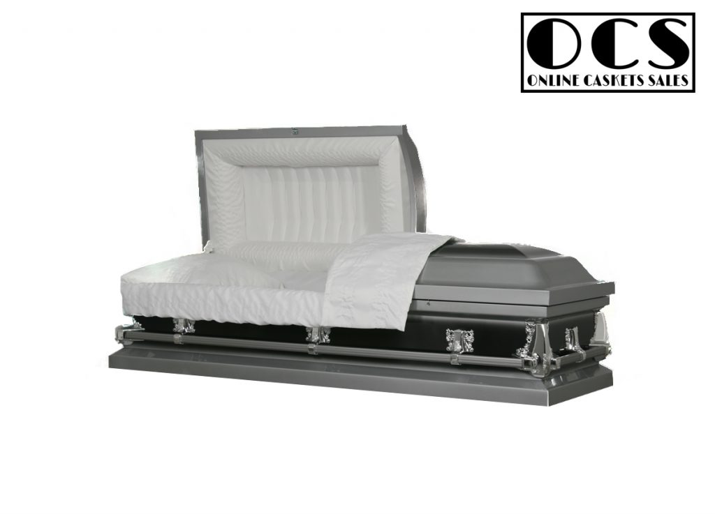 203002 – 20 Gauge No Seal Casket Black and Silver Finish, White Crepe ...